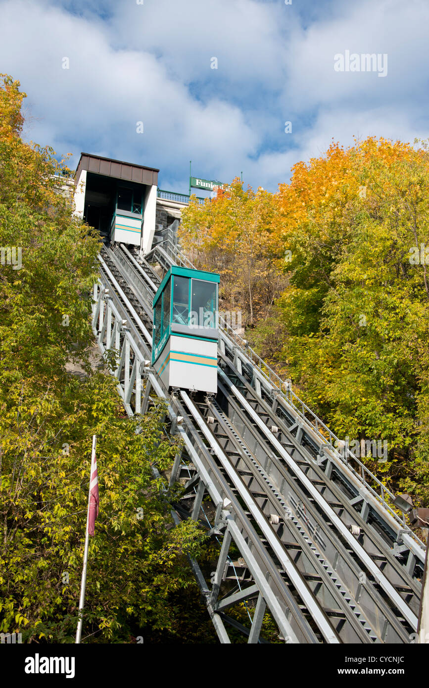 Canada, Quebec, Quebec City. Funicular (aka funiculaire) that connects ...