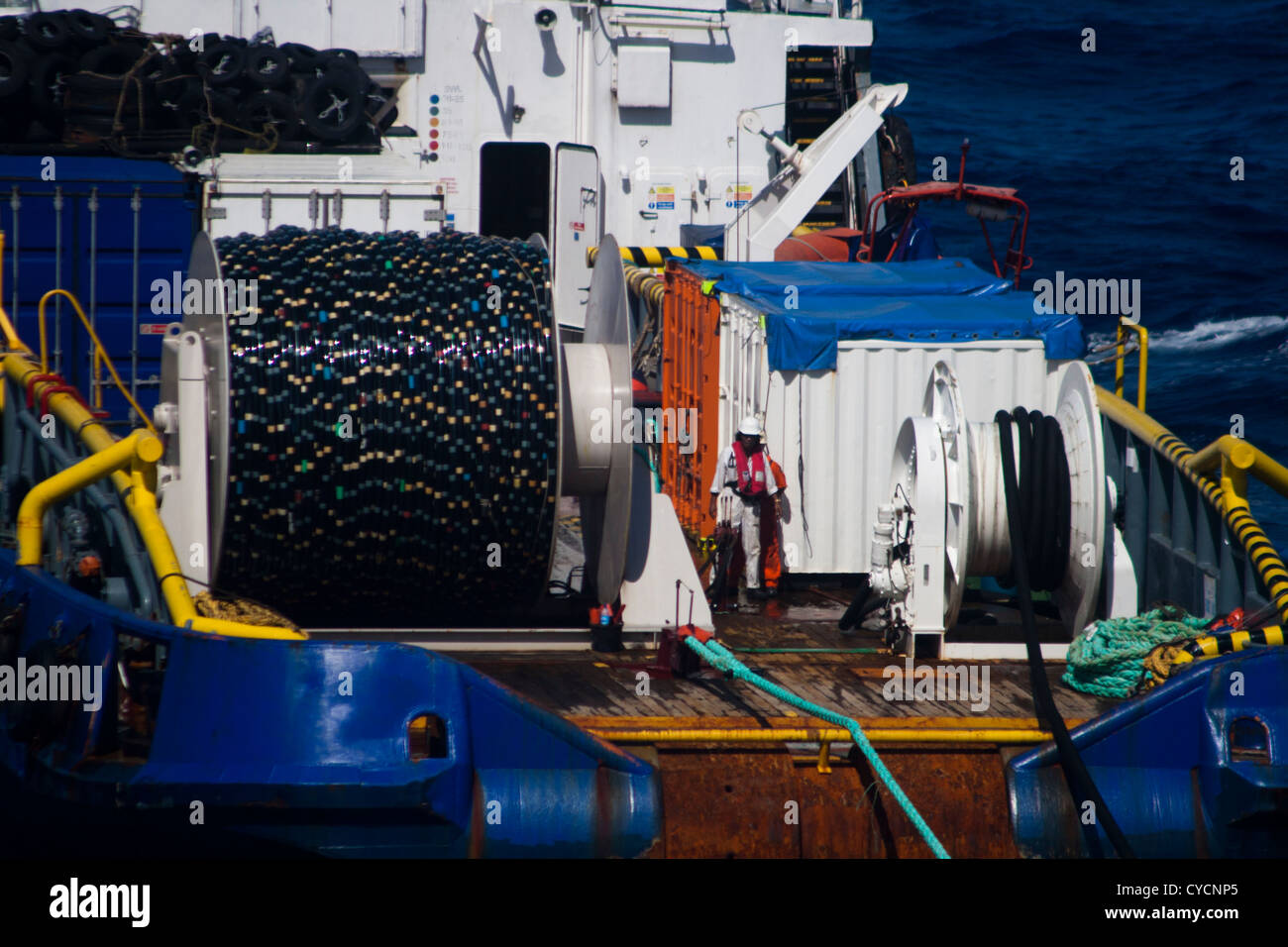 deck view of the supply vessel "Mainport Oak" working as guard vessel ...