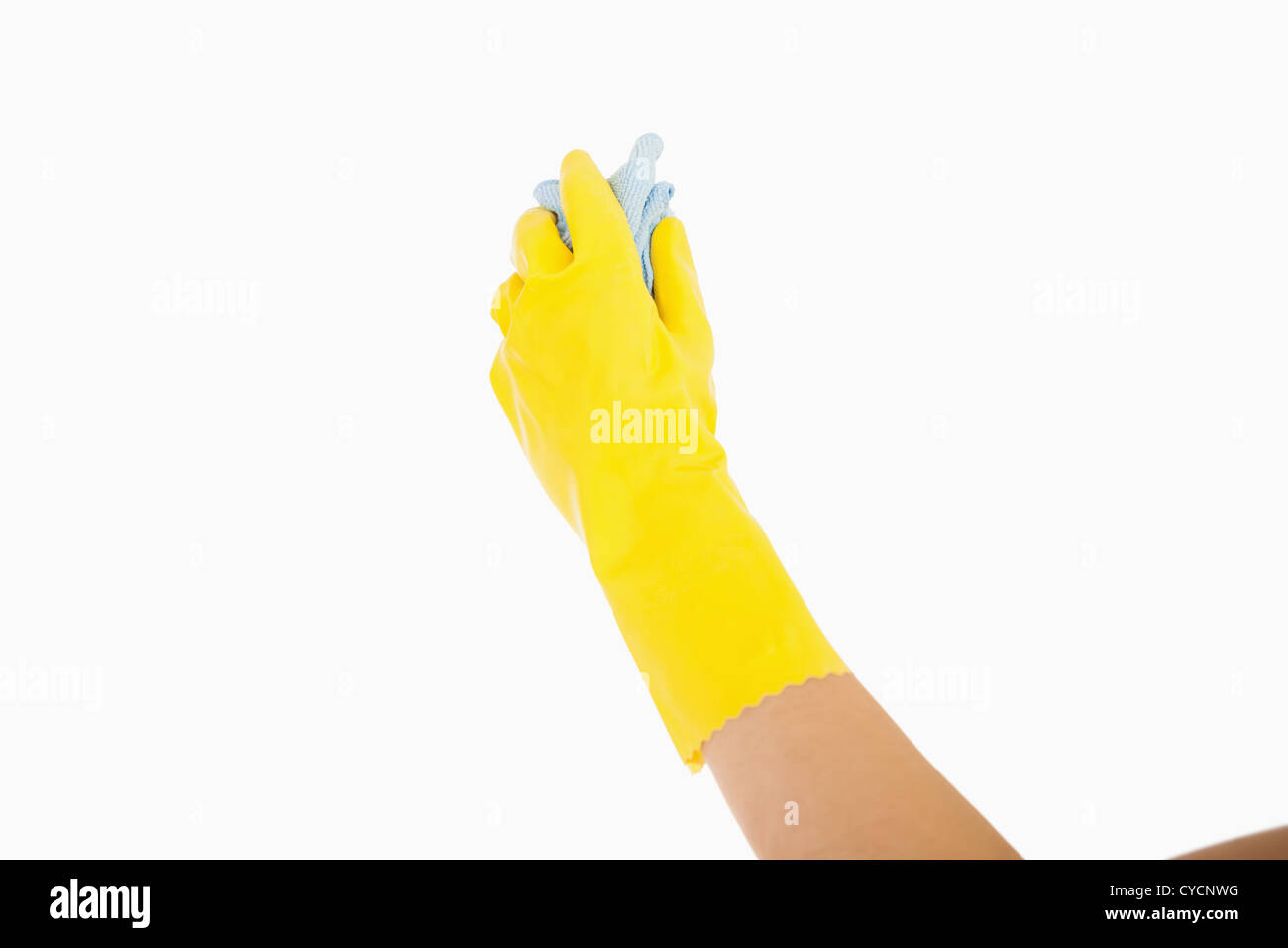 Hand cleaning with blue rag Stock Photo - Alamy