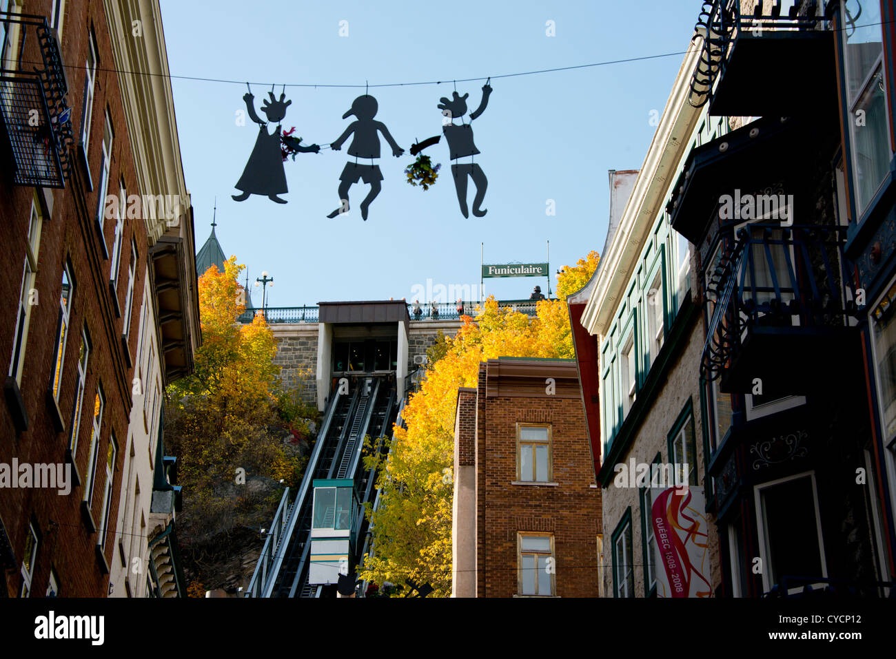 Canada, Quebec, Quebec City. Funicular that connects upper and lower ...