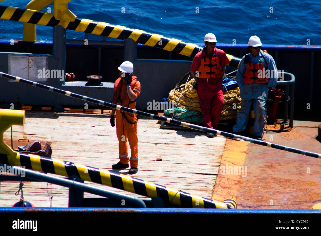 deck view of the supply vessel "Mainport Oak" working as guard vessel ...