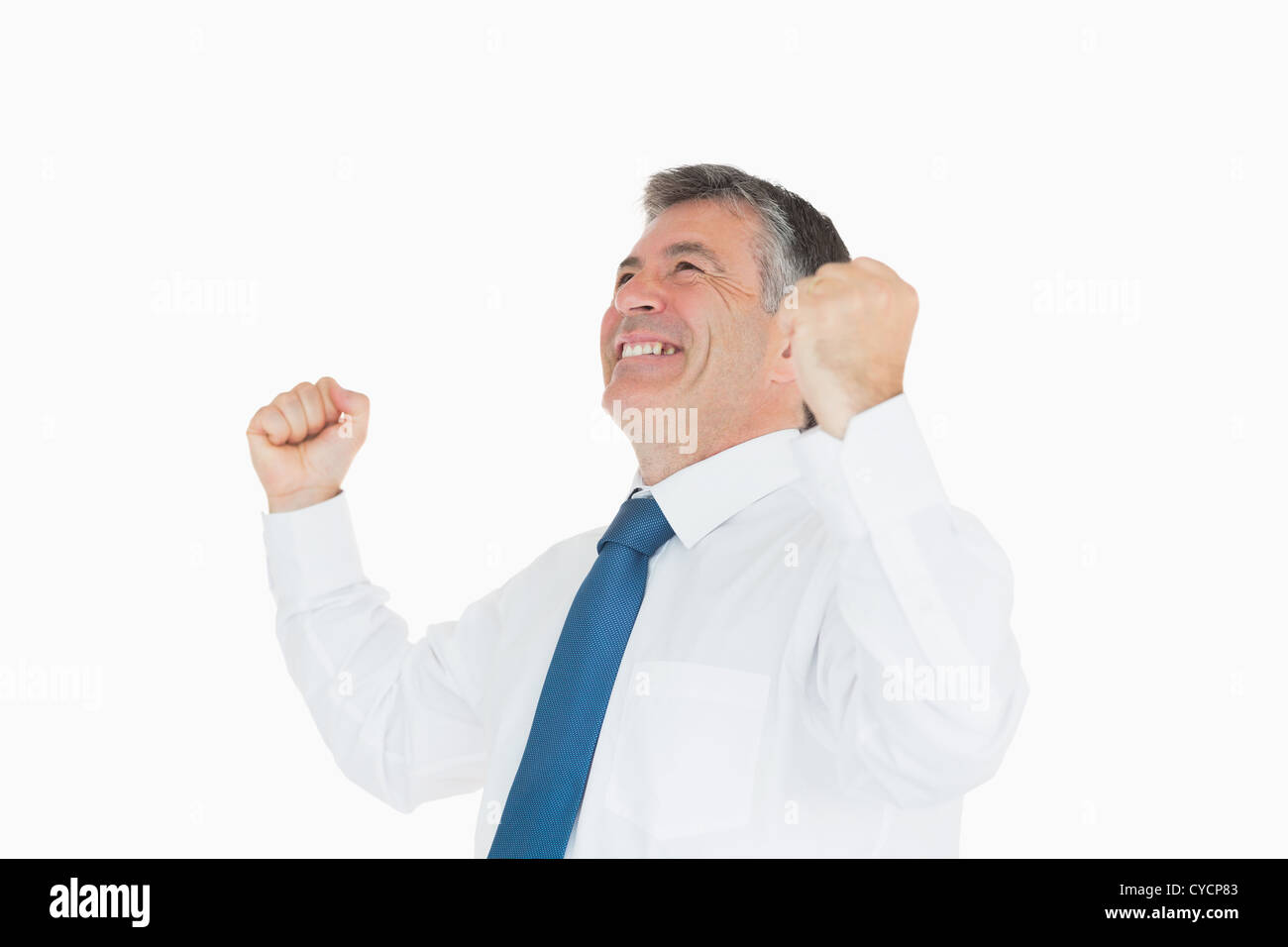 Cheering man in shirt and tie Stock Photo - Alamy