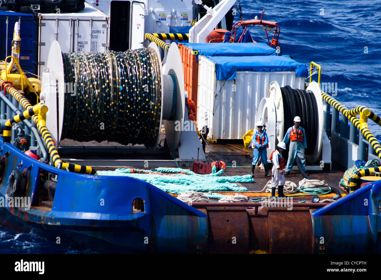deck view of the supply vessel "Mainport Oak" working as guard vessel ...