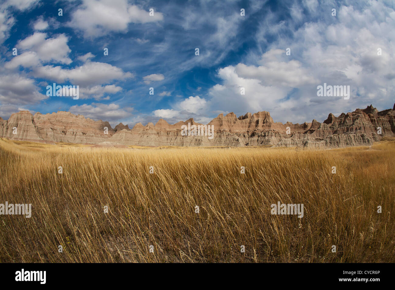 The rugged landscape of the fossil beds in Badlands National Park ...