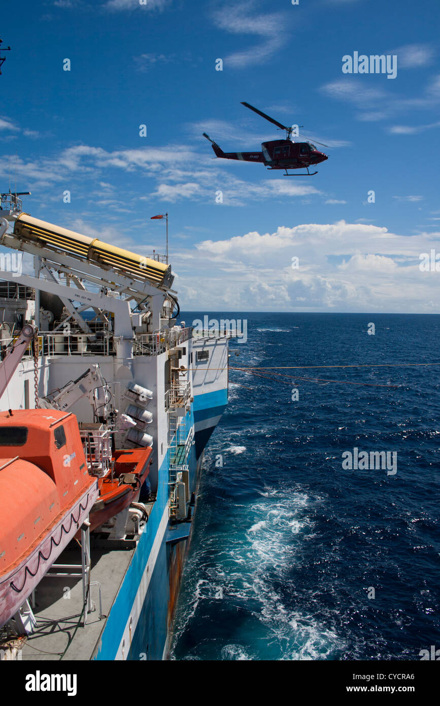 Helicopter departure from the offshore seismic vessel CGG Alizé. Vessel ...