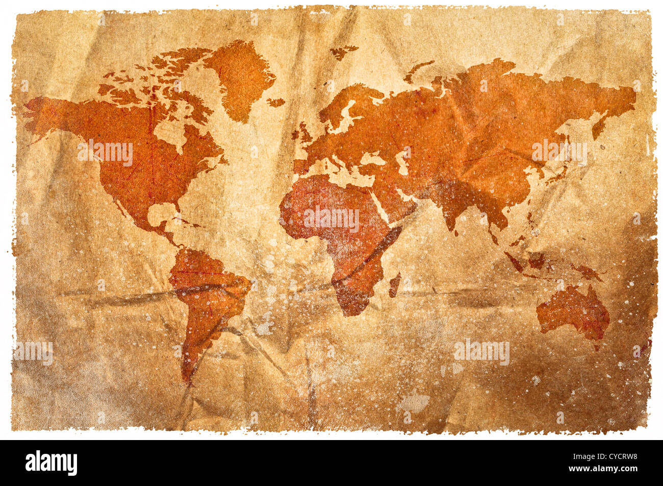 World grunge sepia map Stock Photo - Alamy
