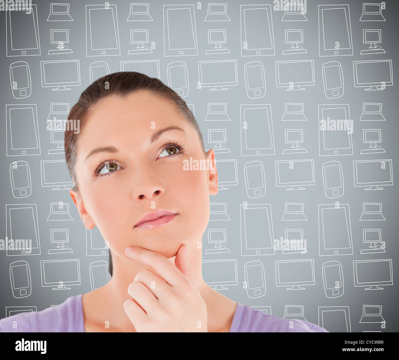 Woman looking up and thinking Stock Photo - Alamy