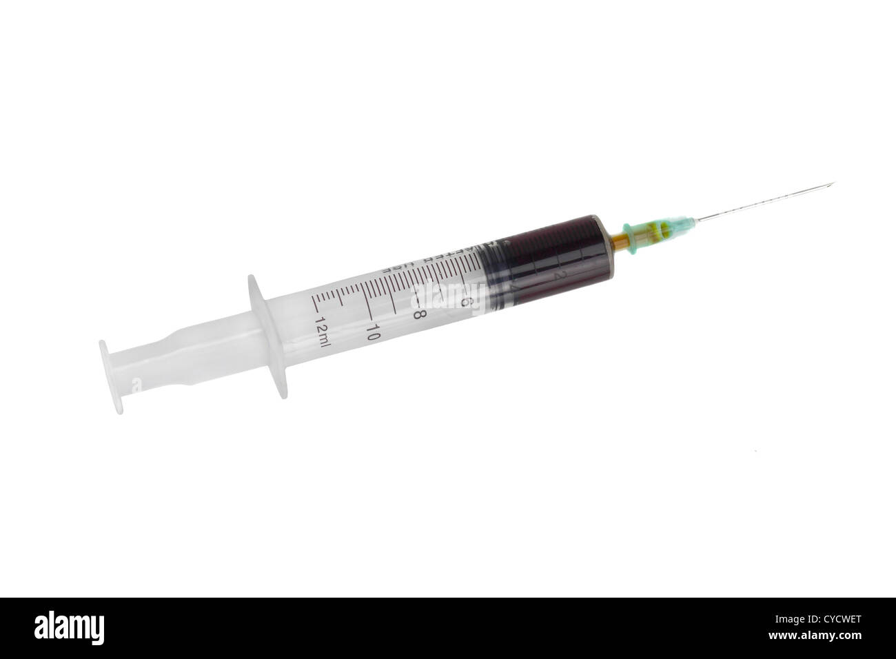 Disposable syringe with dark purple liquid isolated on white Stock ...