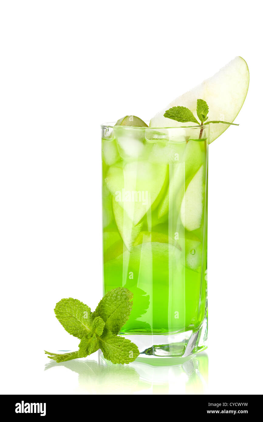 Green cocktail with apples and mint isolated on white background Stock ...