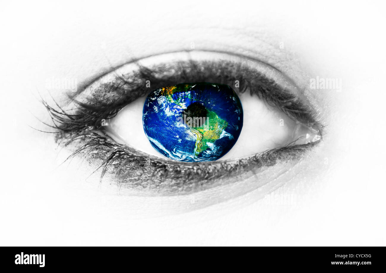 Planet earth in eye isolated on white - Elements of this image ...