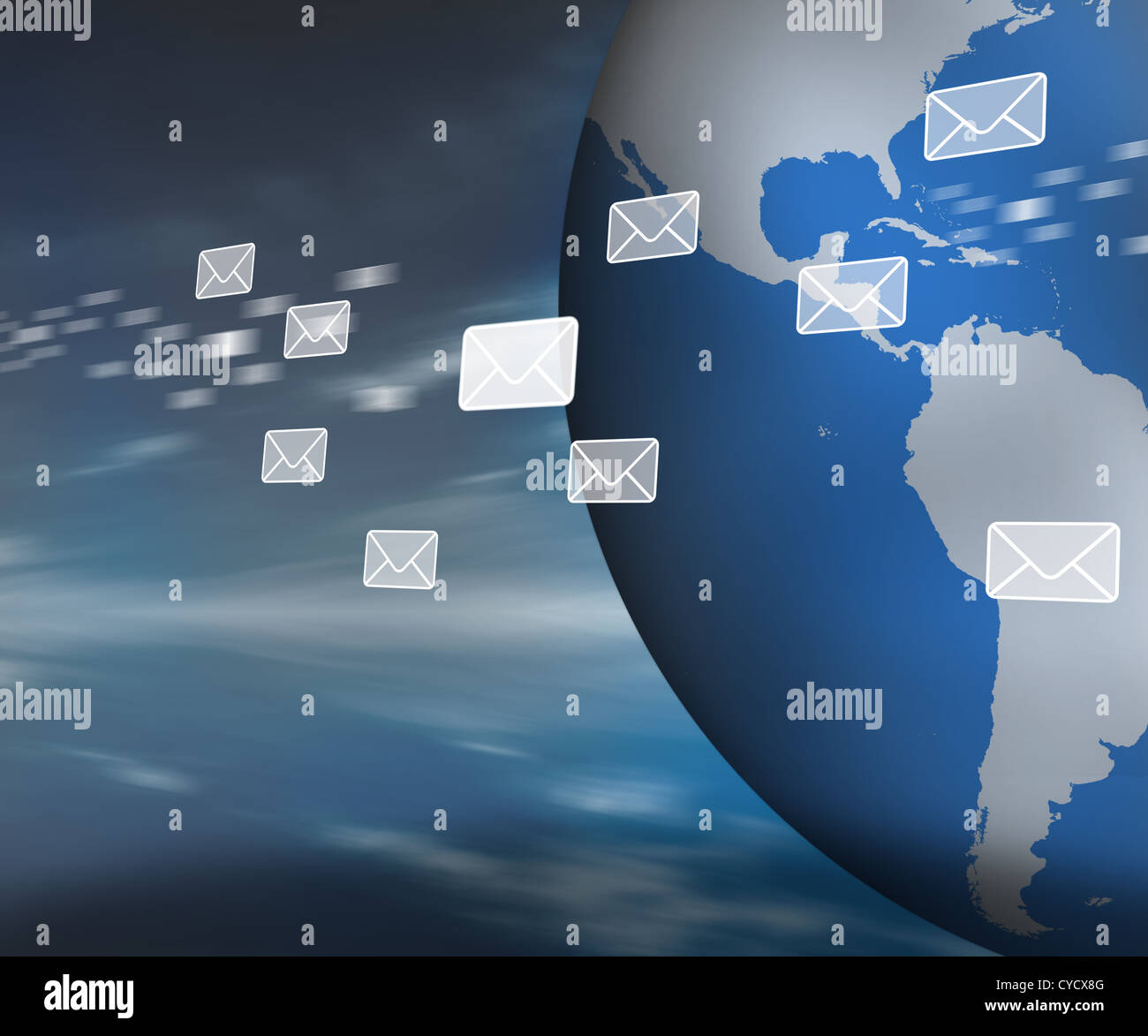 Messages floating past globe Stock Photo - Alamy