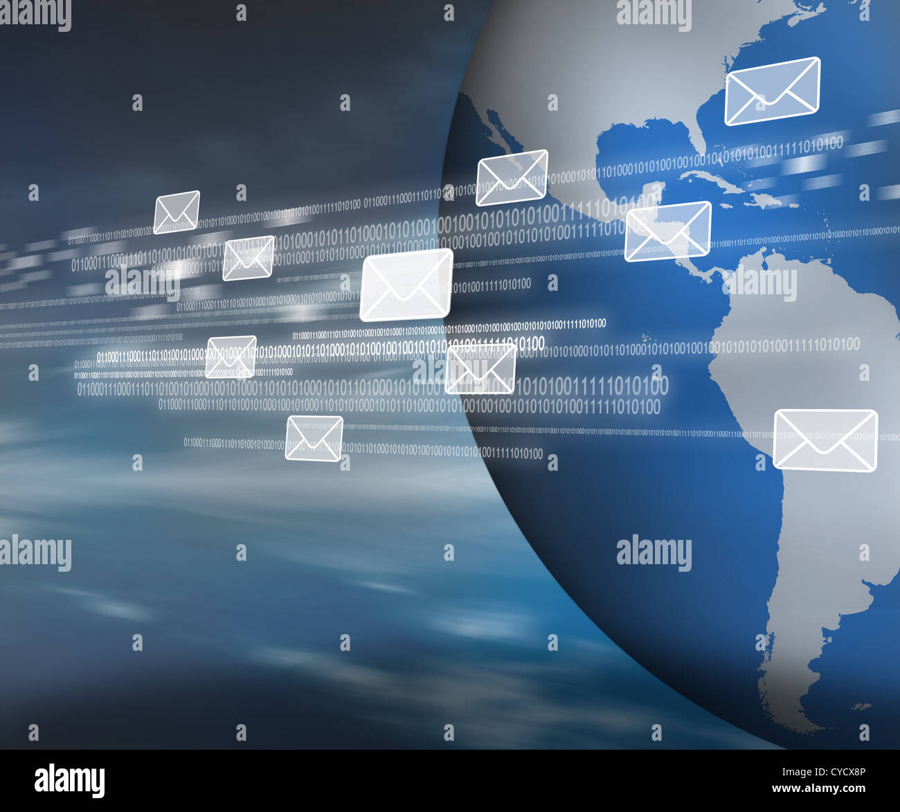 Messages and binary code moving across the world Stock Photo - Alamy