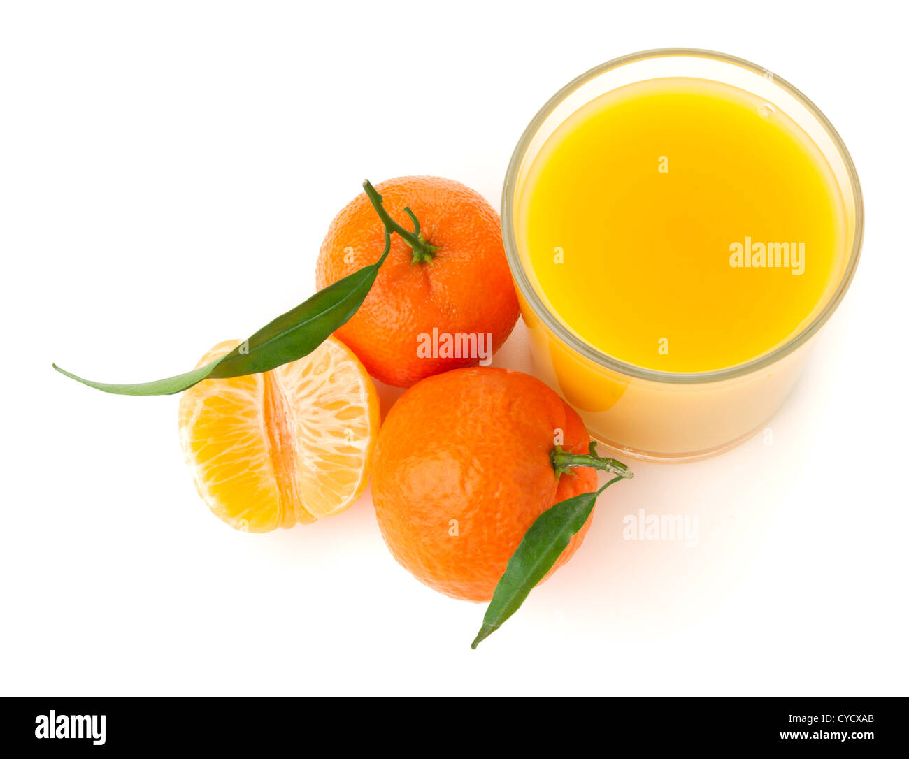 Tangerine juice. Above view, isolated on white Stock Photo - Alamy
