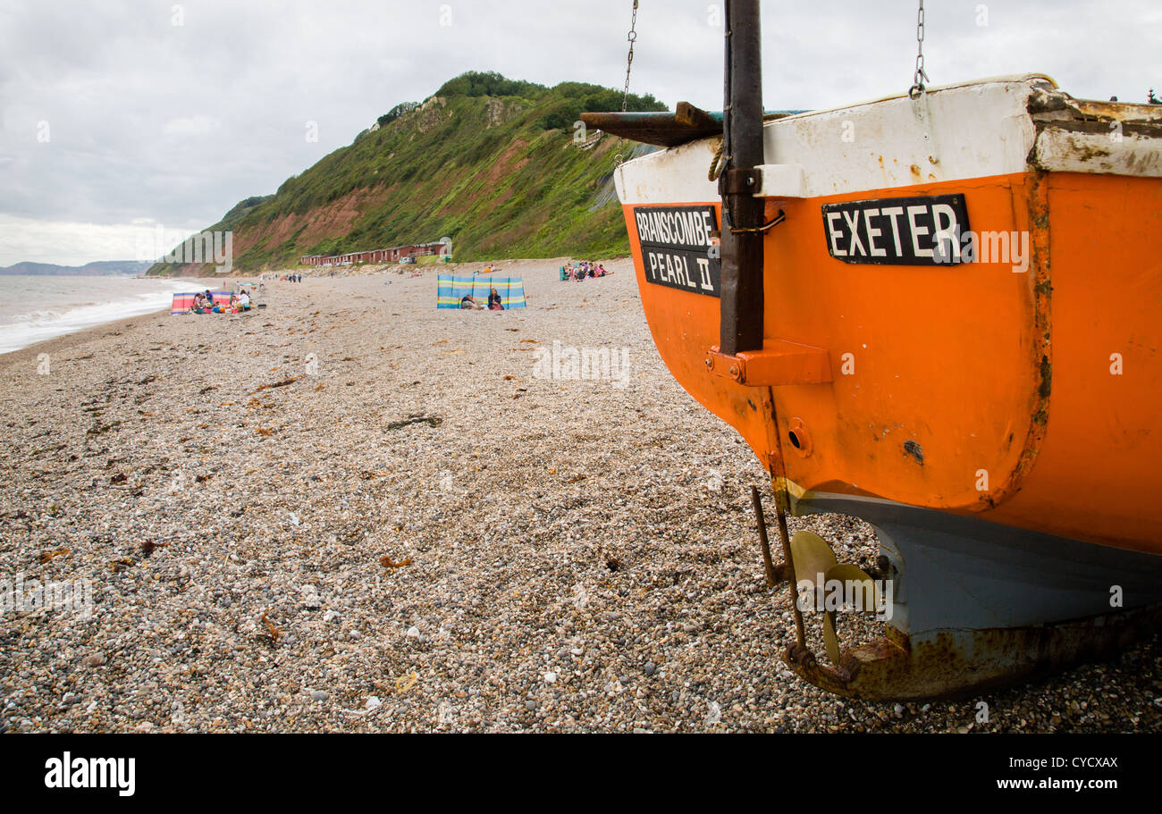 Beached fishing boat at Branscombe Bay in South Devon registered in ...