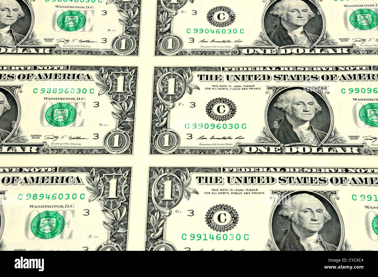 USA Uncut One 1 Dollar Bank Notes Stock Photo - Alamy