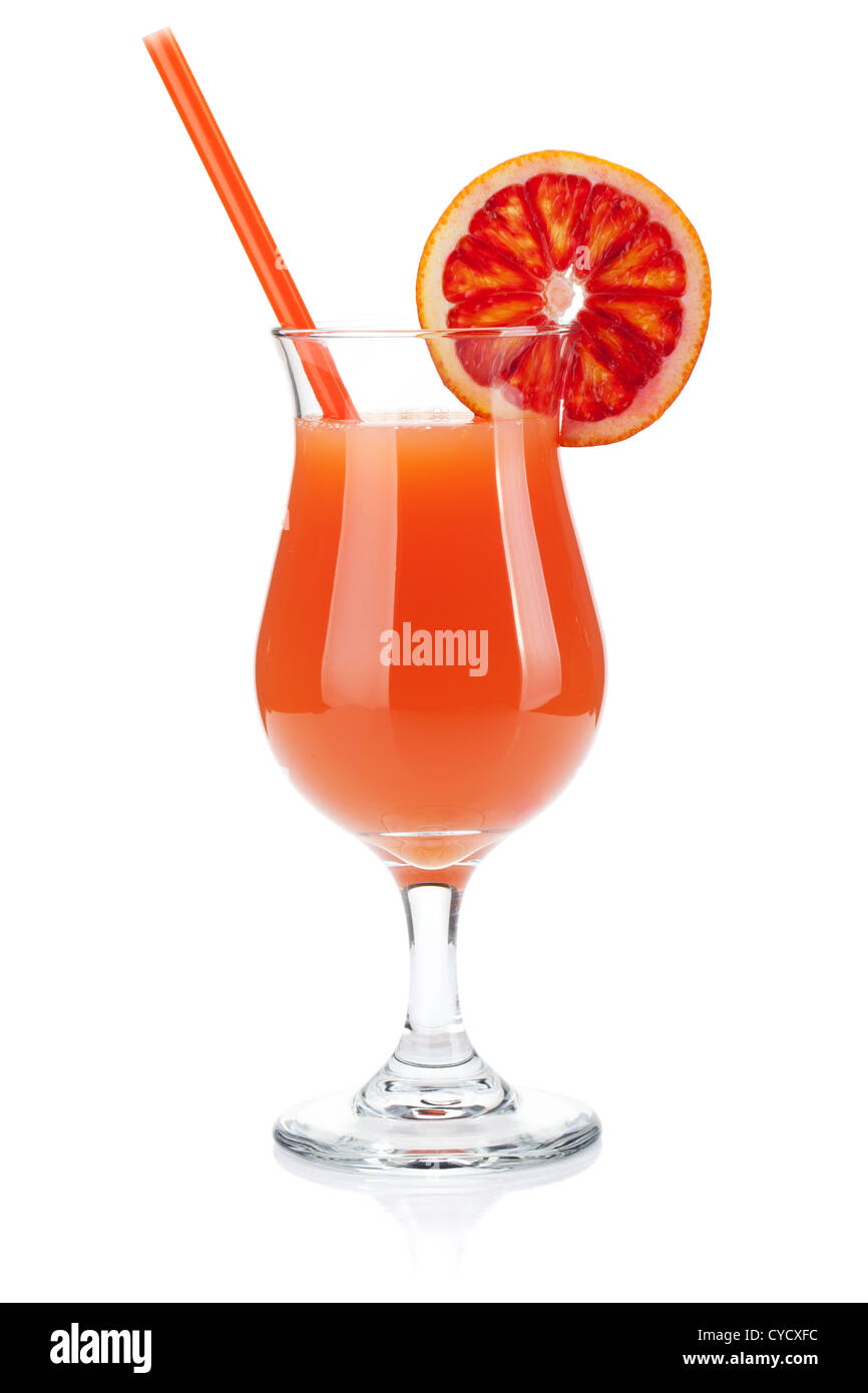 Grapefruit juice glass with straw. Isolated on white background Stock ...
