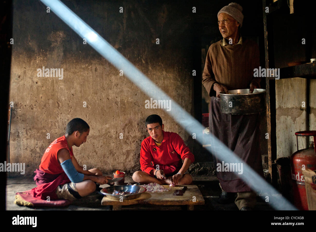 Novice monks and their cook at Hemis Monastery in India Stock Photo - Alamy