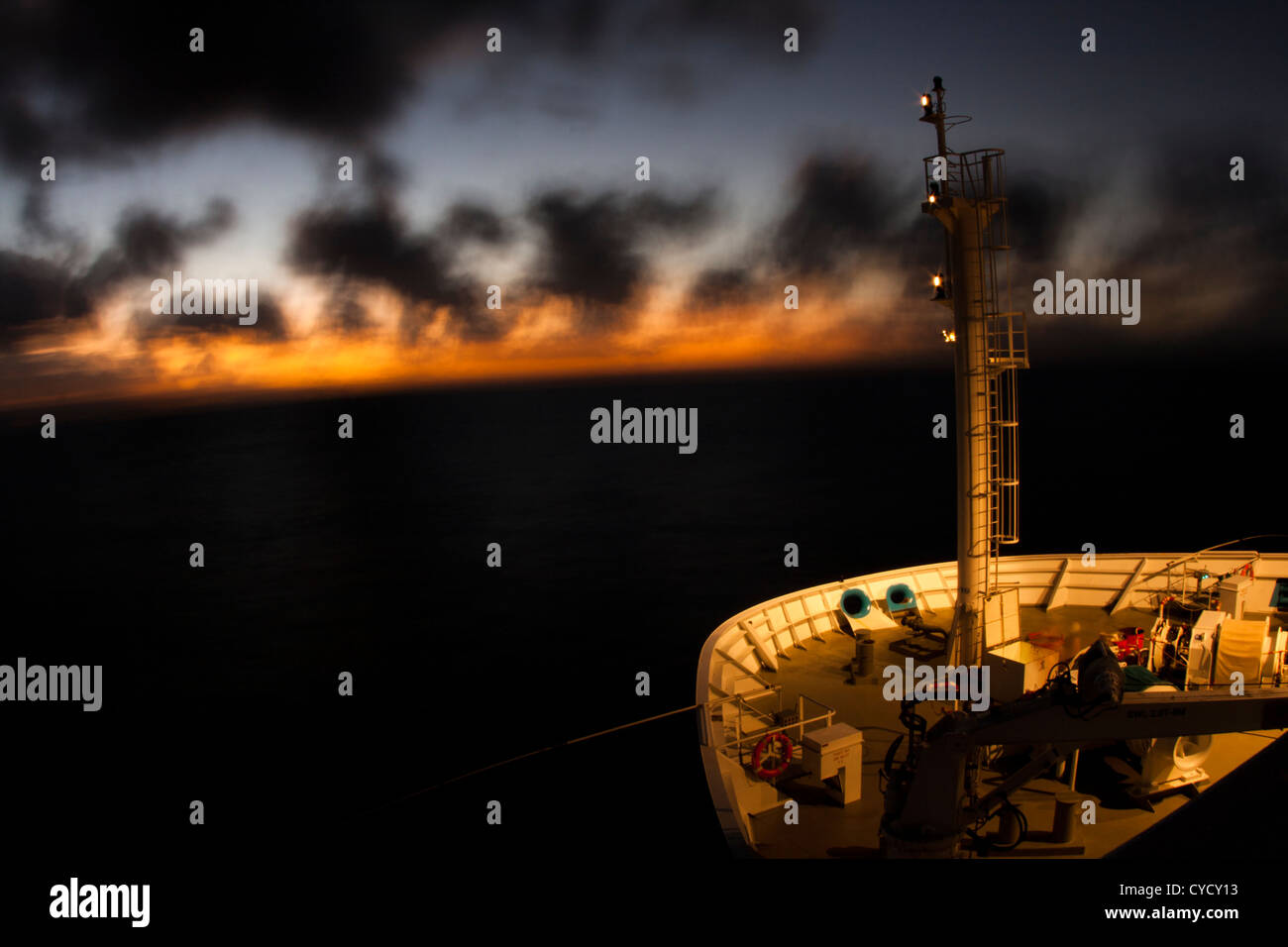 bow view of the seismic vessel cgg alize, sunset/sunrise light Stock ...