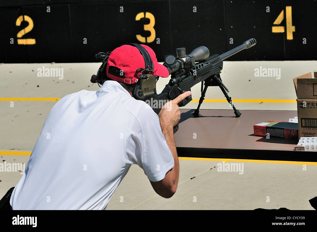 Gunman test firing .338 sniper rifle at the FBI shooting range in ...