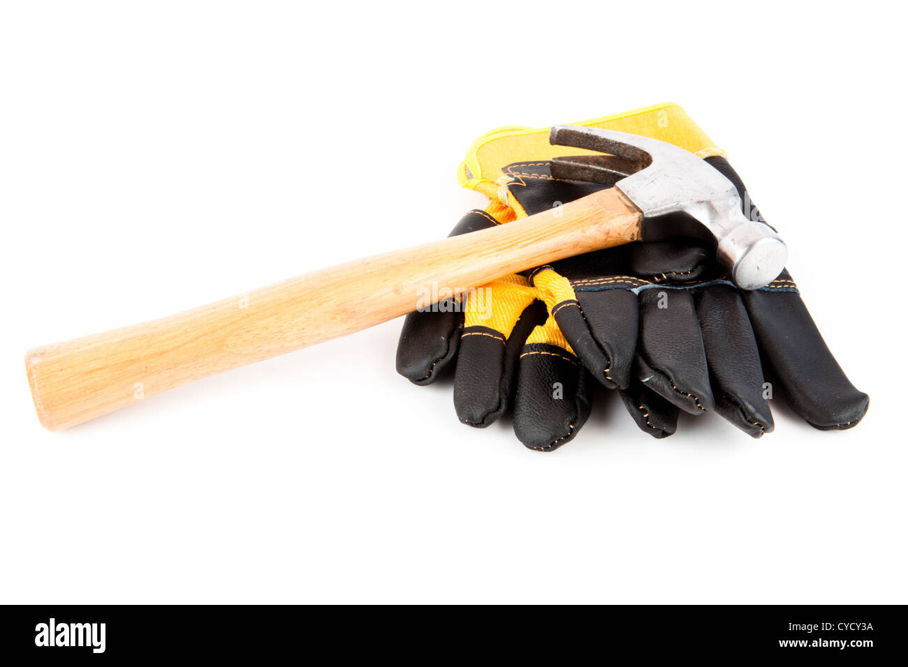 Protective gloves and a hammer Stock Photo - Alamy