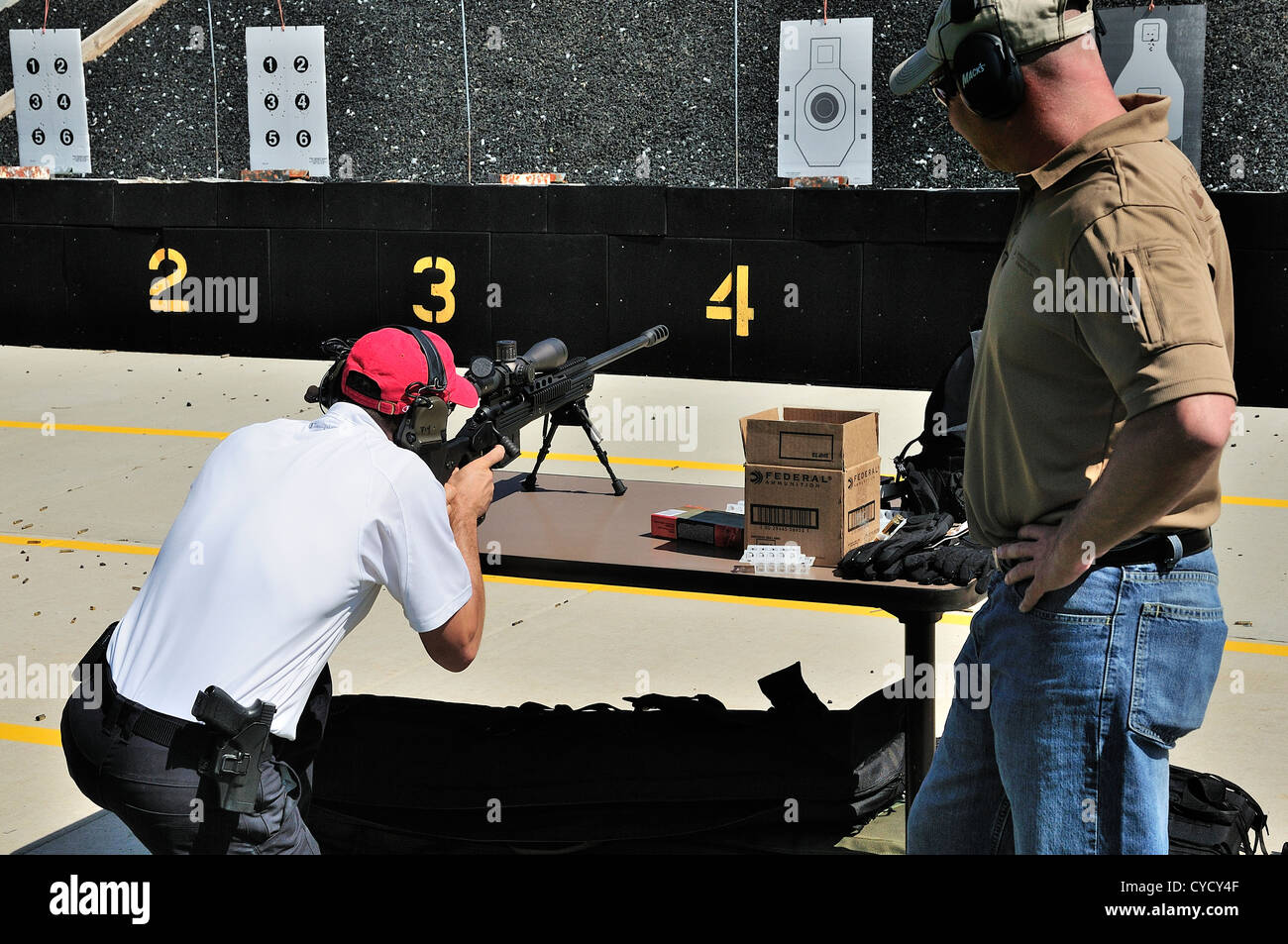 Gunman test firing .338 sniper rifle at the FBI shooting range in ...