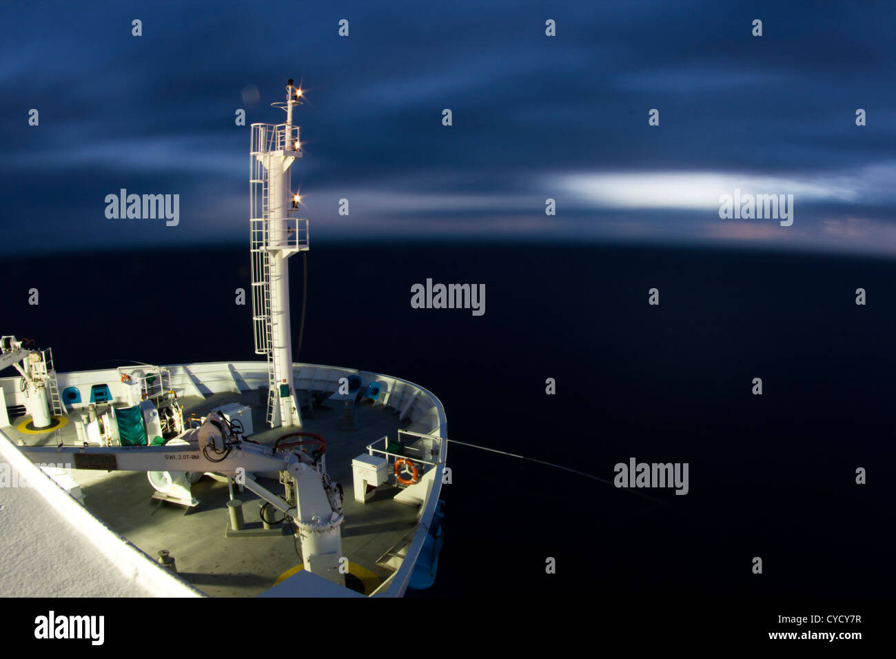 bow view of the seismic vessel cgg alize, sunset/sunrise light Stock ...