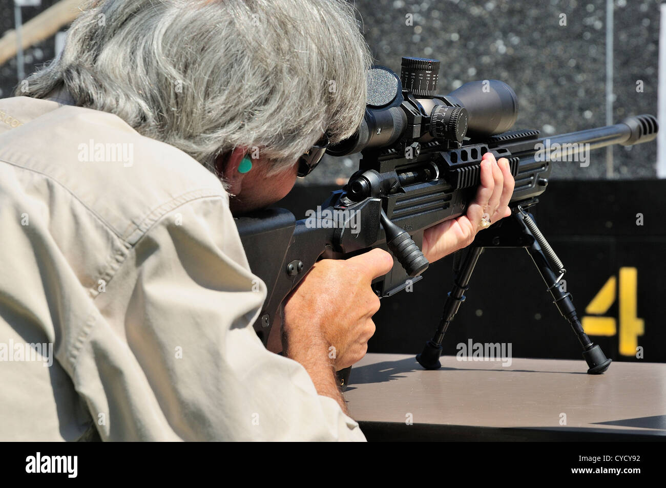 Gunman test firing .338 sniper rifle at the FBI shooting range in ...