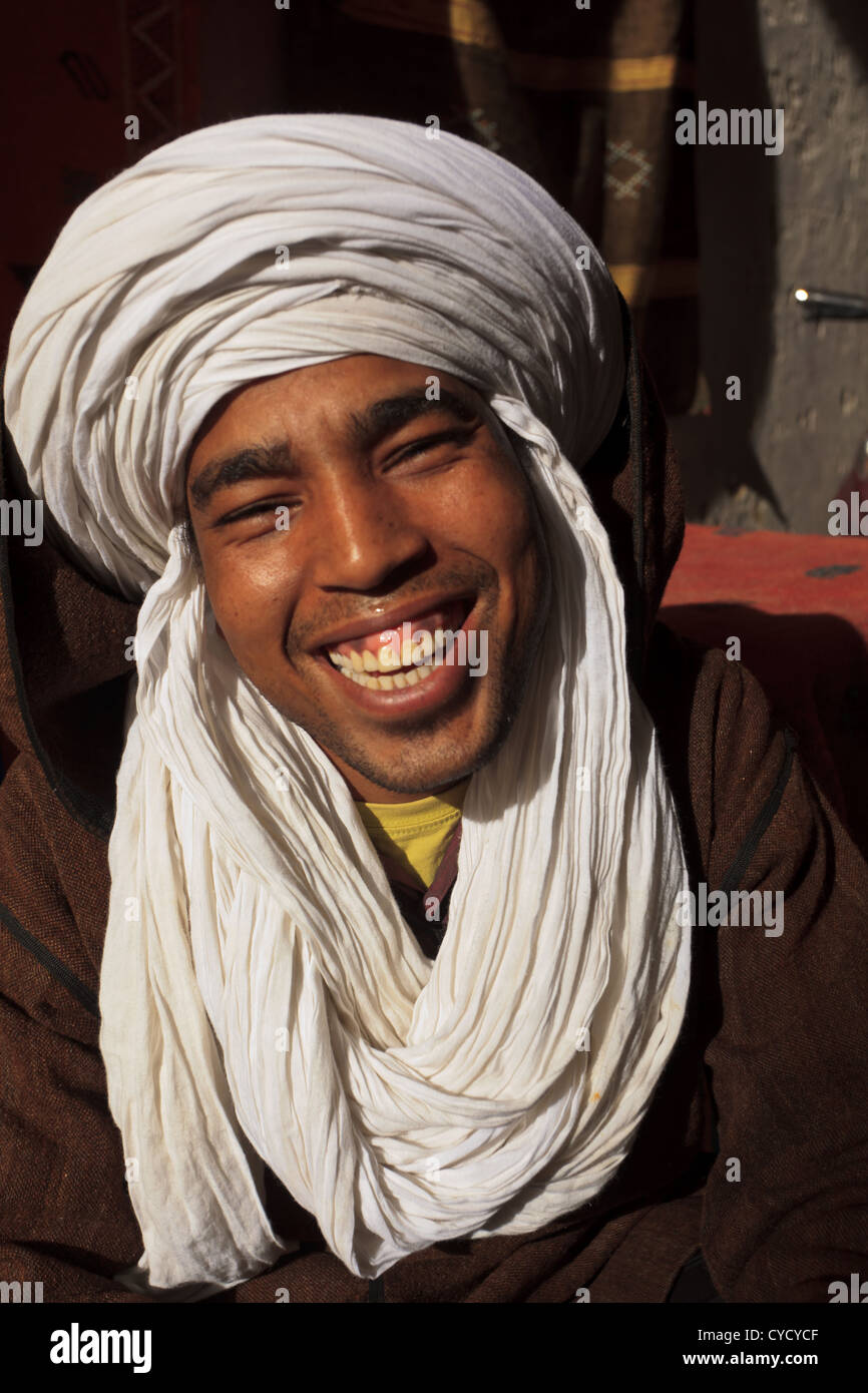 Portrait of smiling Berber man with white turban head garb Essaouira ...