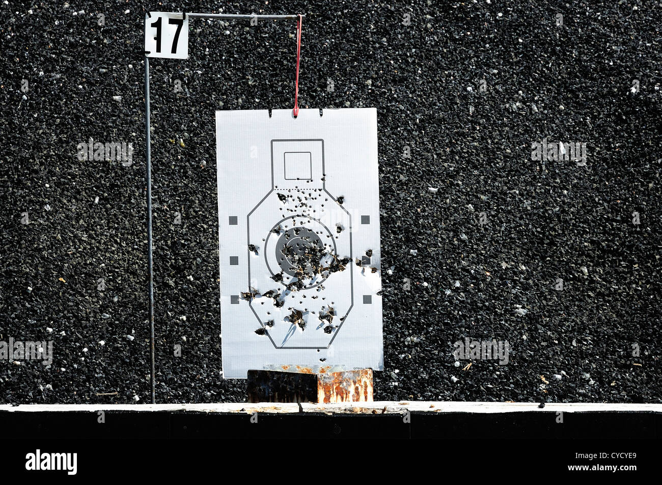 Tattered shooting target at the FBI's shooting range in Chicago ...