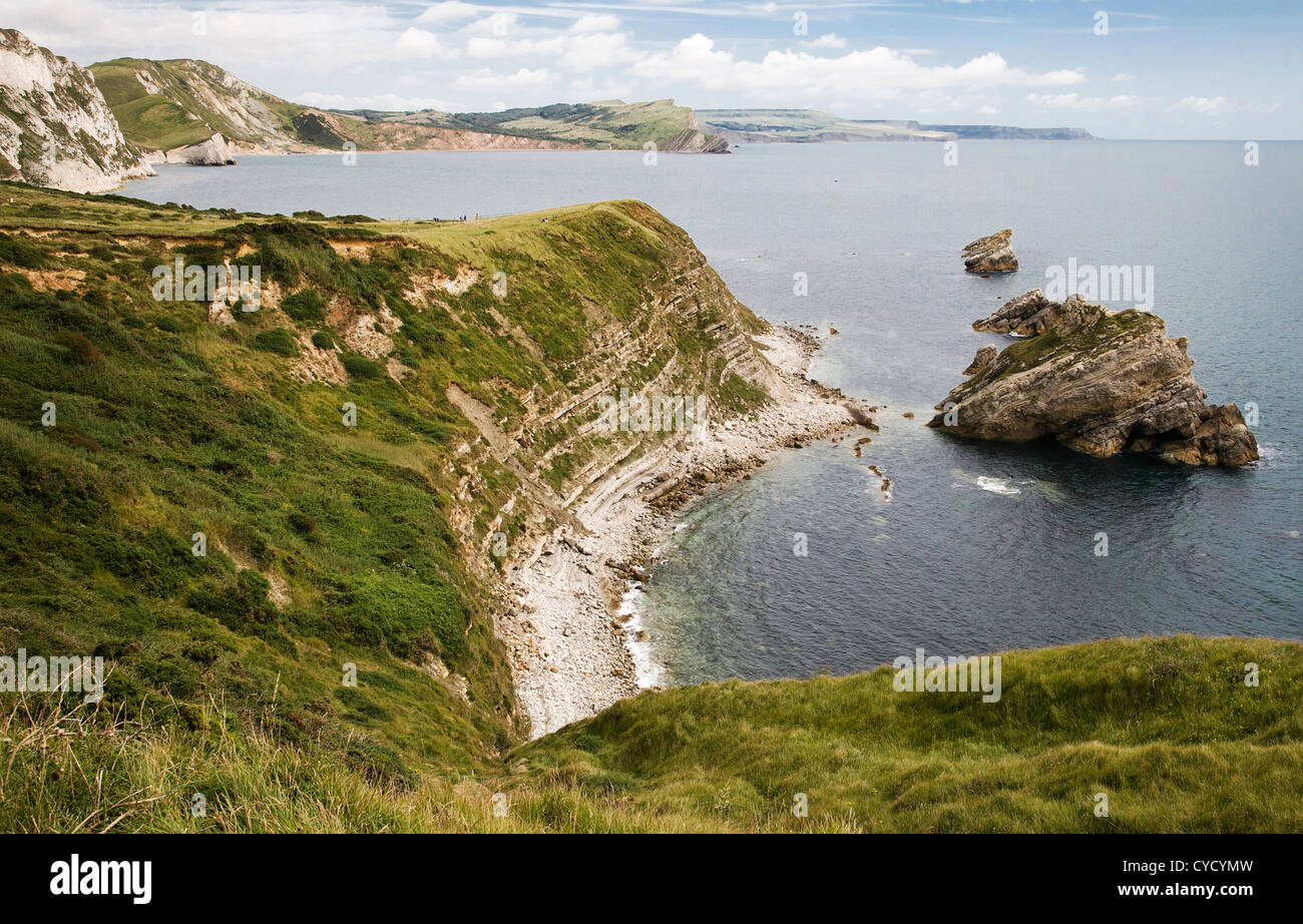 Dorset coast near Lulworth Cove at Mupe Rocks looking east to Worbarrow ...