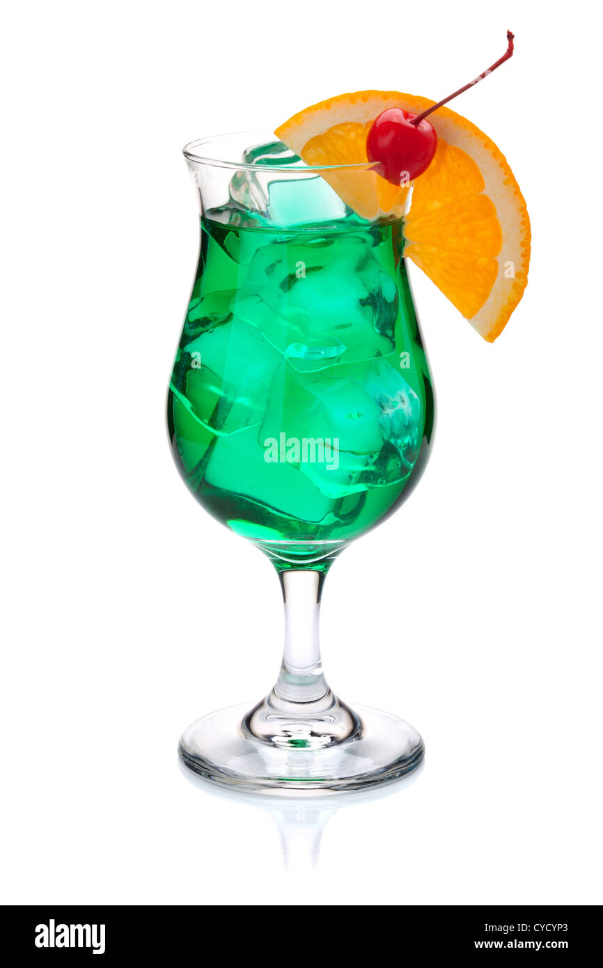 Green tropical cocktail. Isolated on white background Stock Photo - Alamy