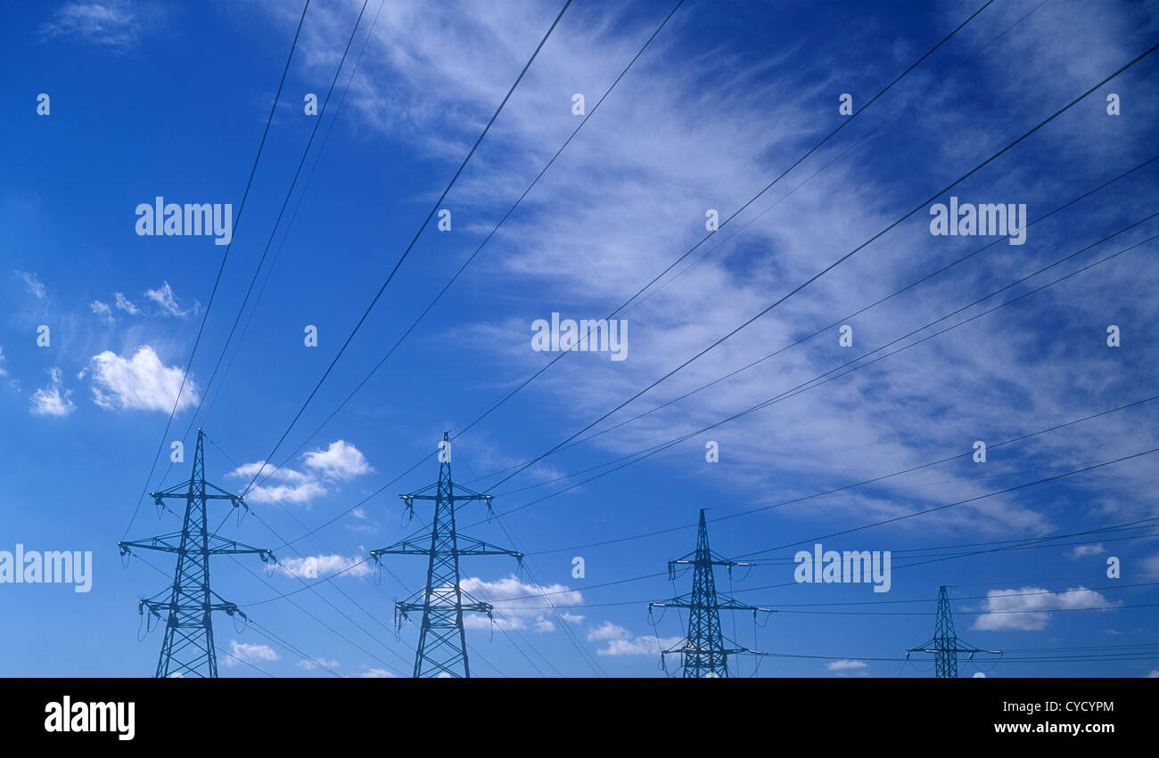 Power lines blue sky backgrounds hi-res stock photography and images ...