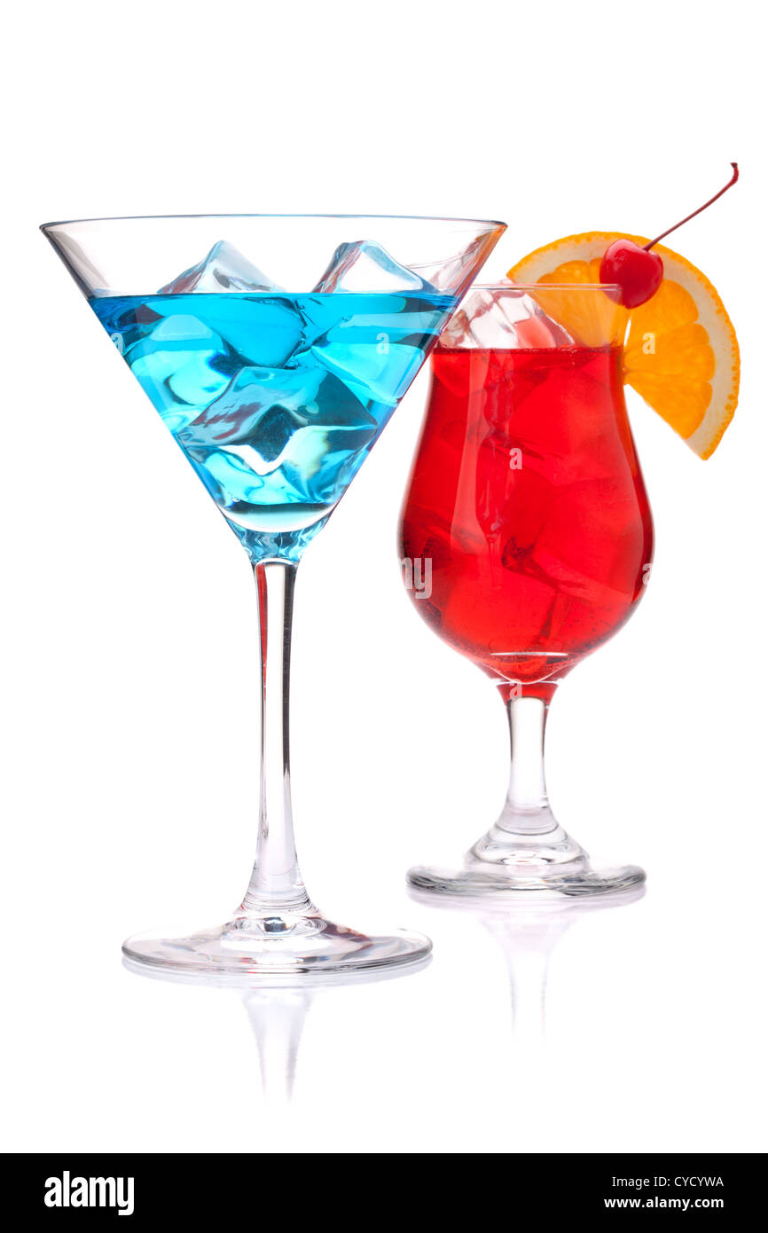 Two tropical cocktails. Isolated on white background Stock Photo - Alamy