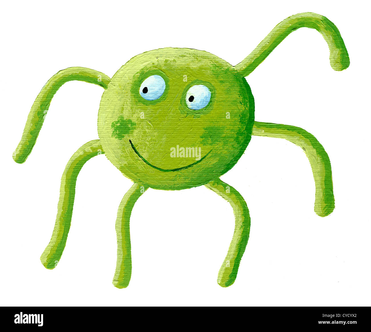 Acrylic illustration of cute green garden spider Stock Photo - Alamy