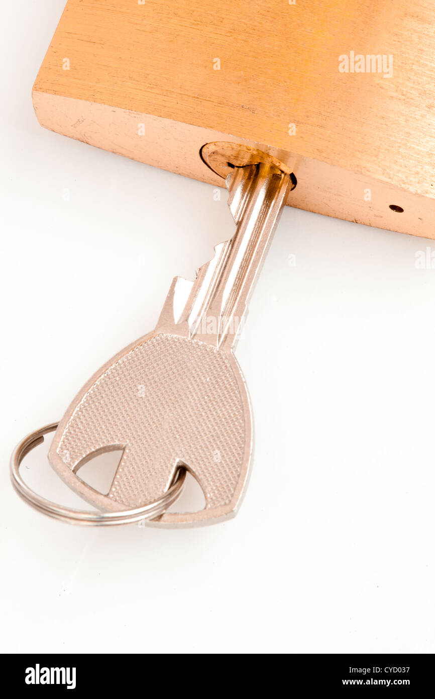 Key with keyring at lock Stock Photo - Alamy