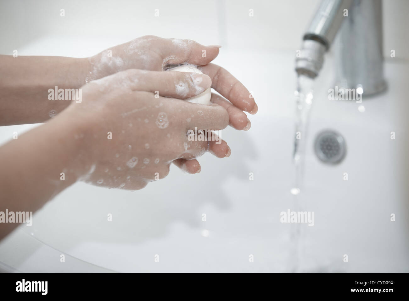 Human washing hands with soap. Close-up photo Stock Photo - Alamy