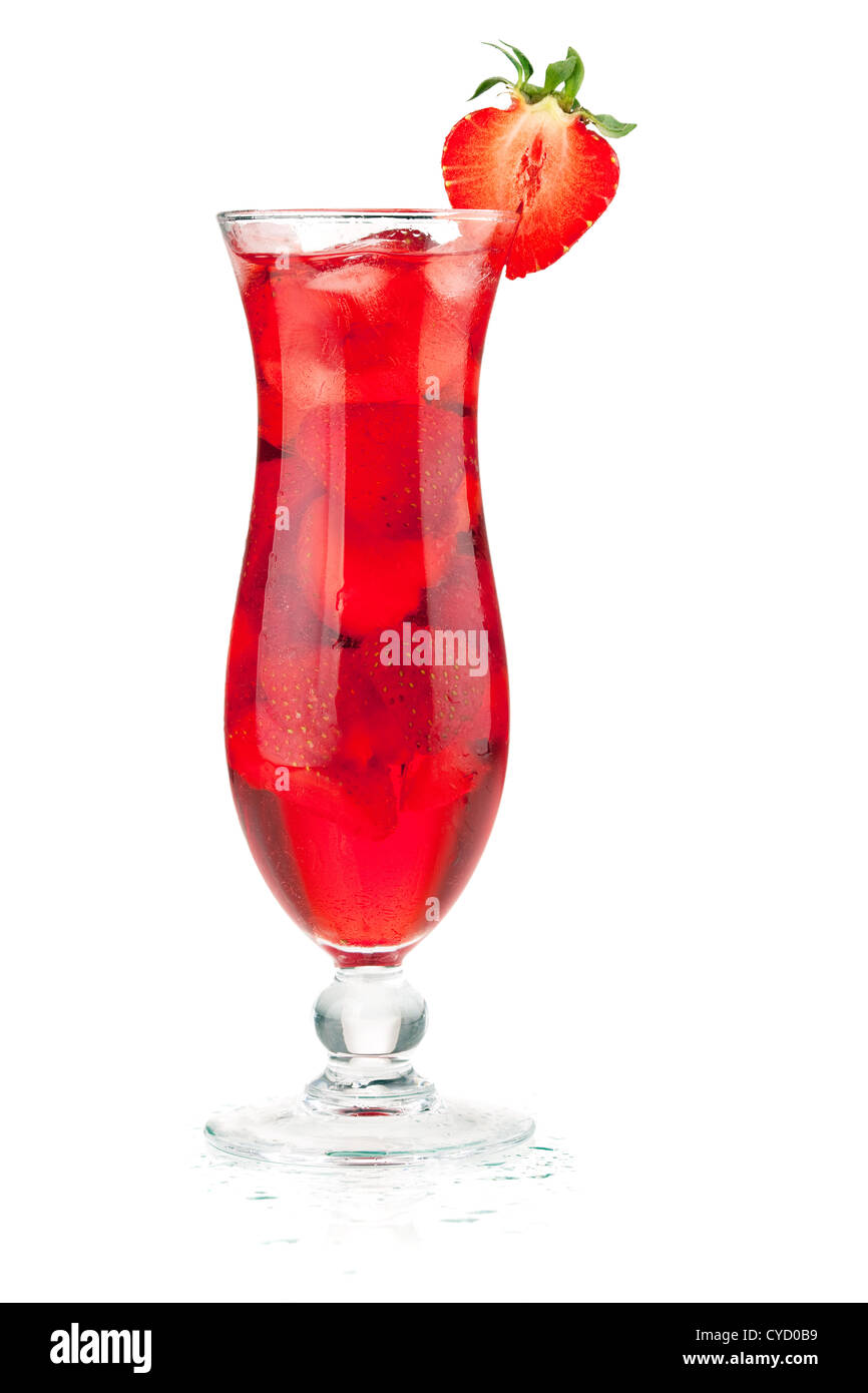 Strawberry cocktail with ice. Isolated on white background Stock Photo ...