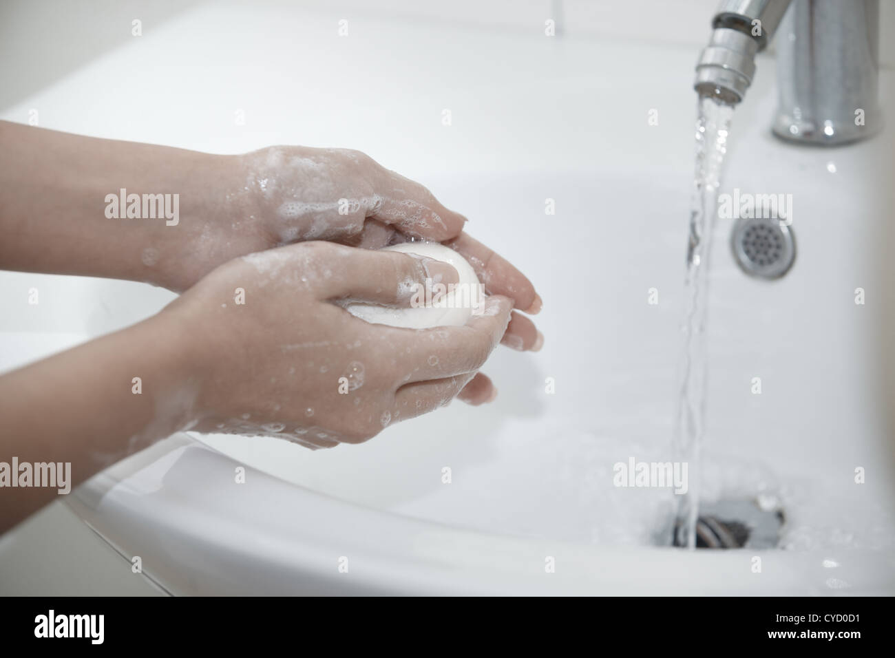 Human washing hands with soap. Close-up photo Stock Photo - Alamy