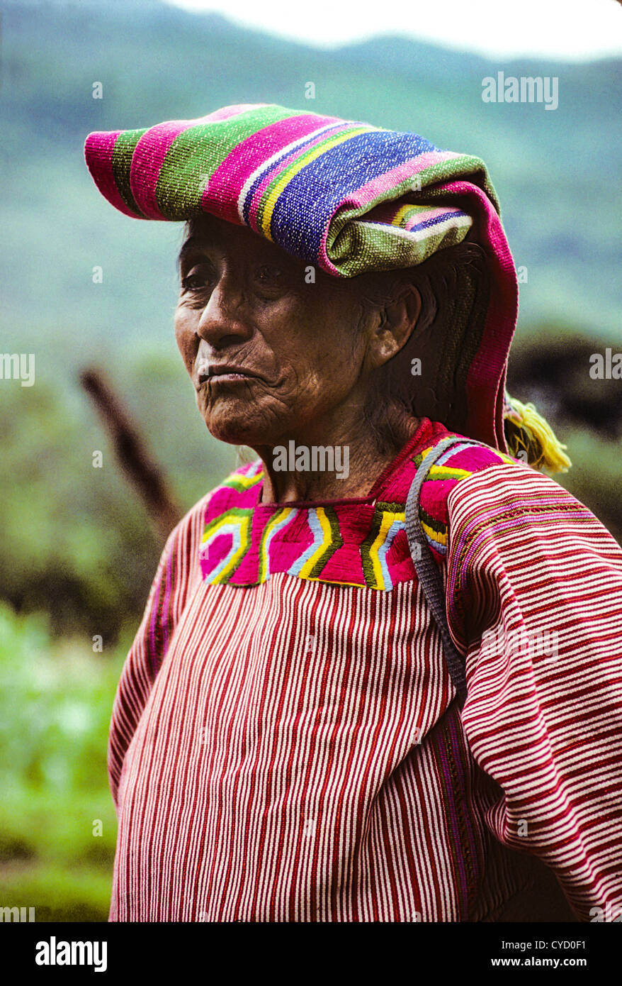 Guatemalan Mam woman wearing traditional handwoven clothing in the ...