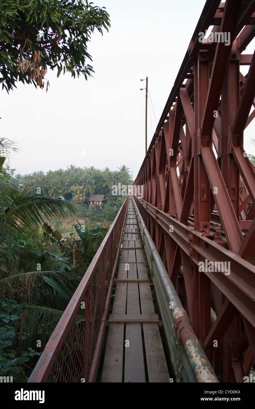 Pedestrian Bridge over the River Nam Khan in Luang Prabang, Laos Stock ...