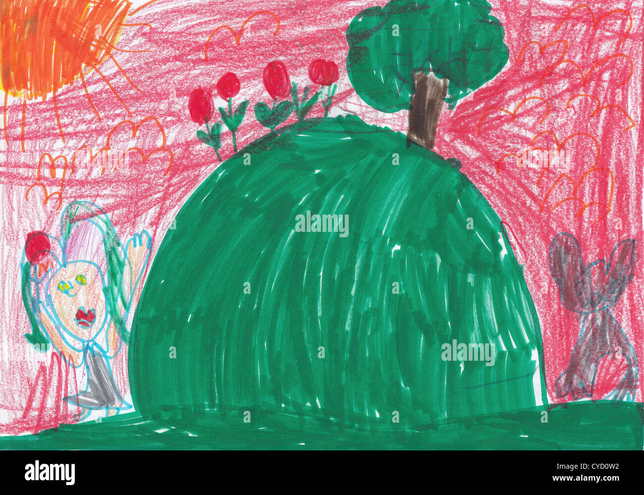 Kid watercolor drawing - Landscape Stock Photo - Alamy