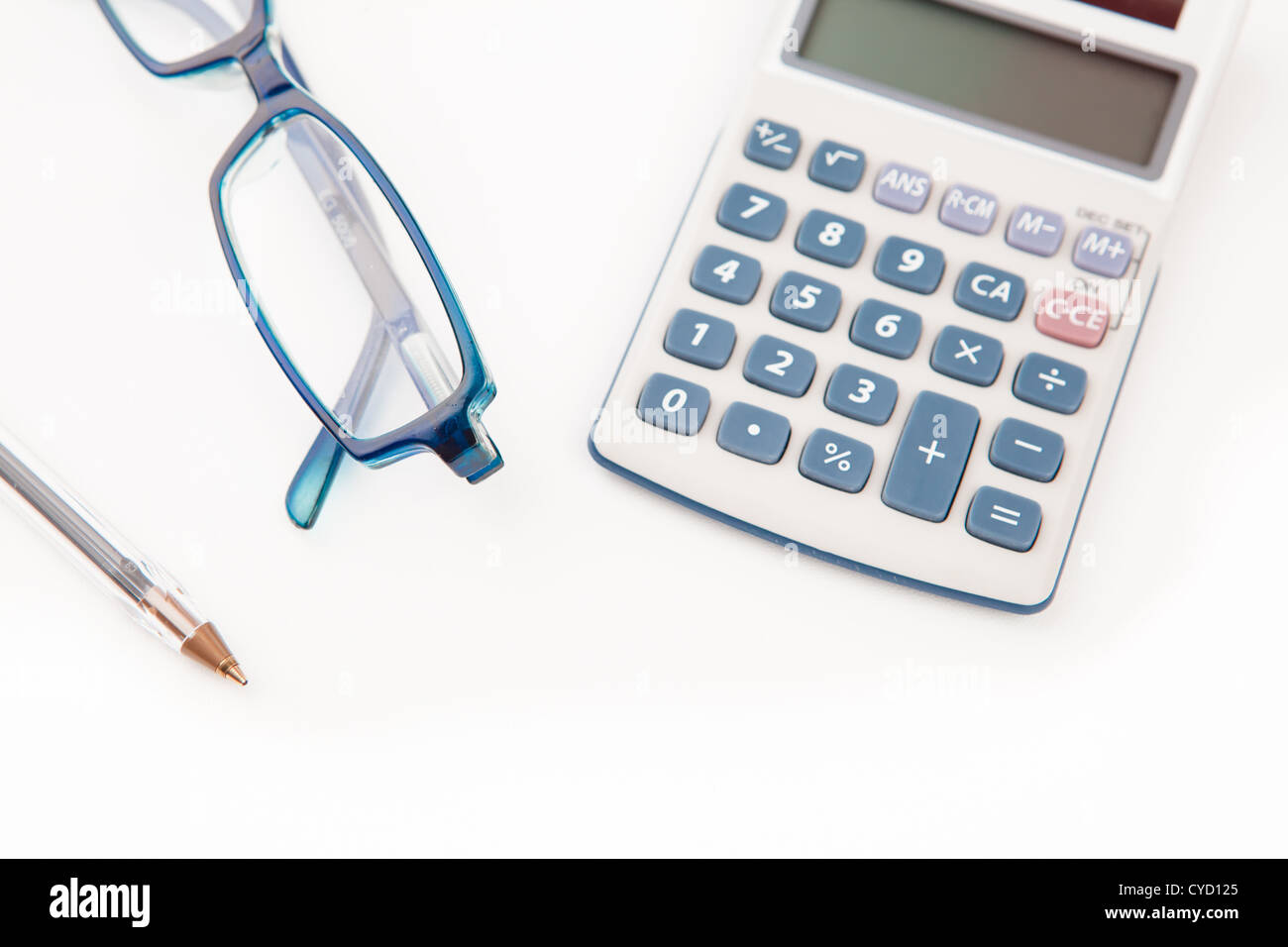 Pen calculator and glasses Stock Photo - Alamy