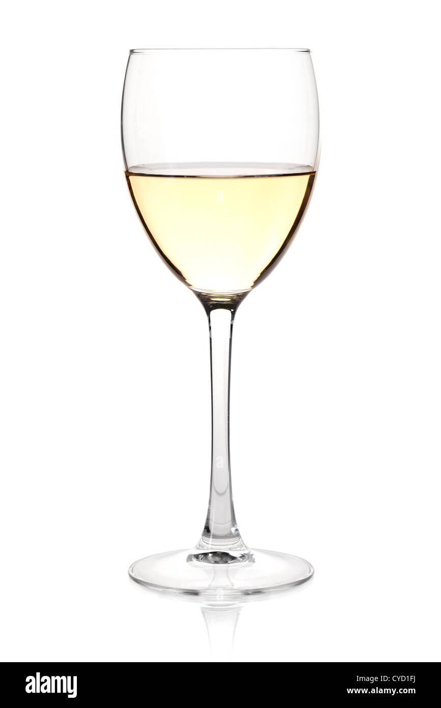 Wine collection - White wine in glass. Isolated on white background ...