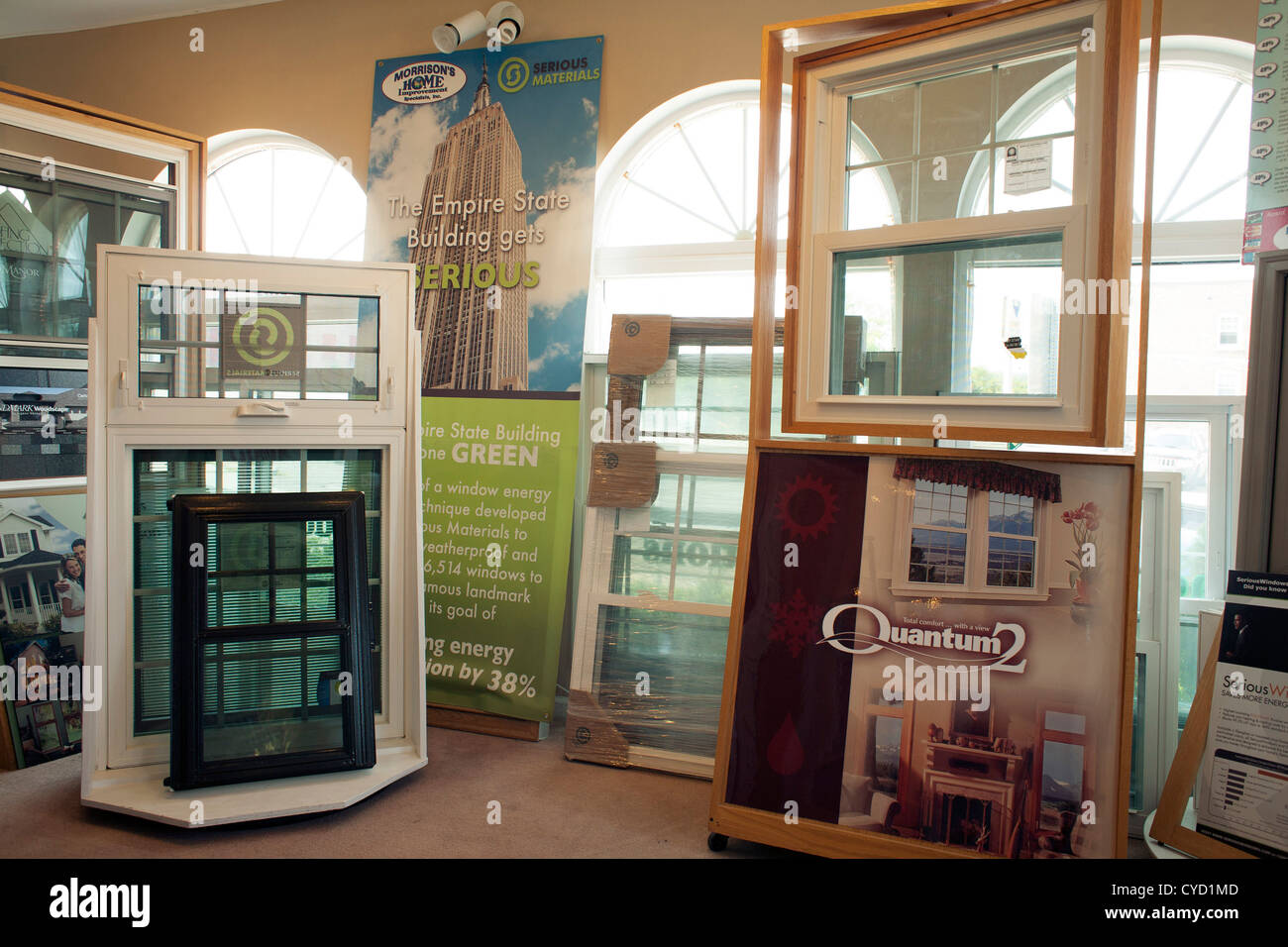 A building contractor's showroom has windows on display in Pittsfield ...