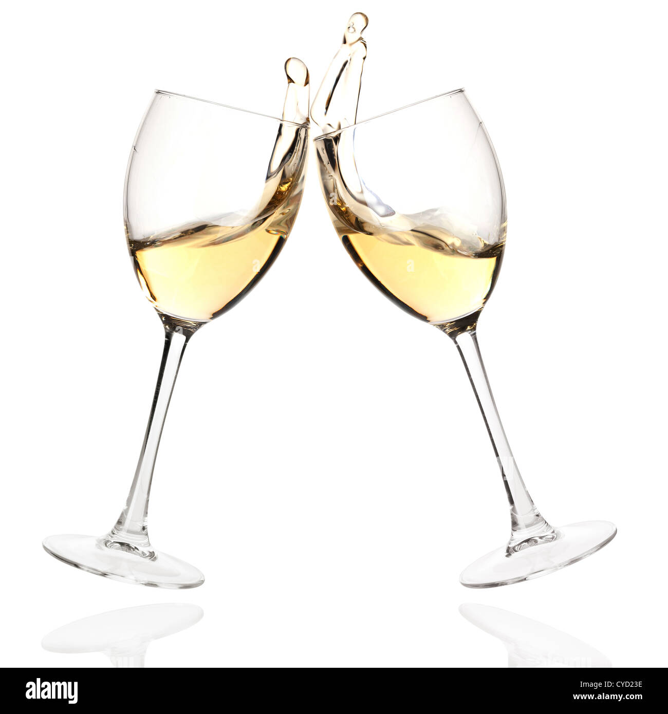 Wine Collection Cheers Clink Glasses With White Wine Isolated On White Background Stock