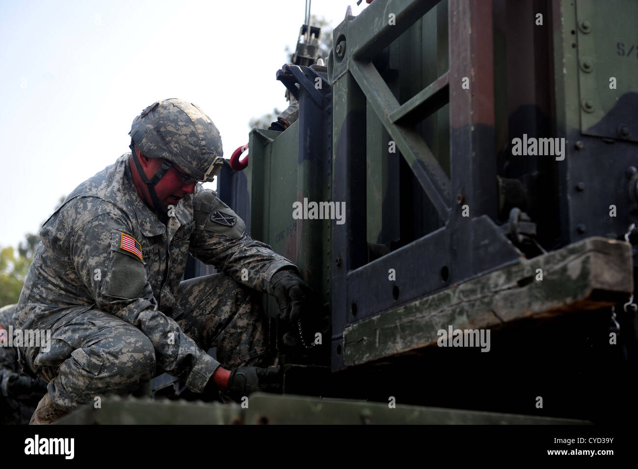 Soldiers from the 5-7 Bravo unit participate in a premission briefing ...