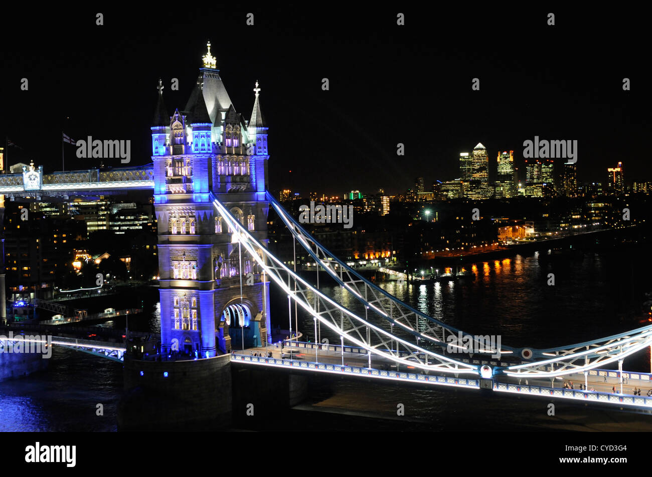 The iconic Tower Bridge, London, UK lit up to celebrate the London 2012 ...