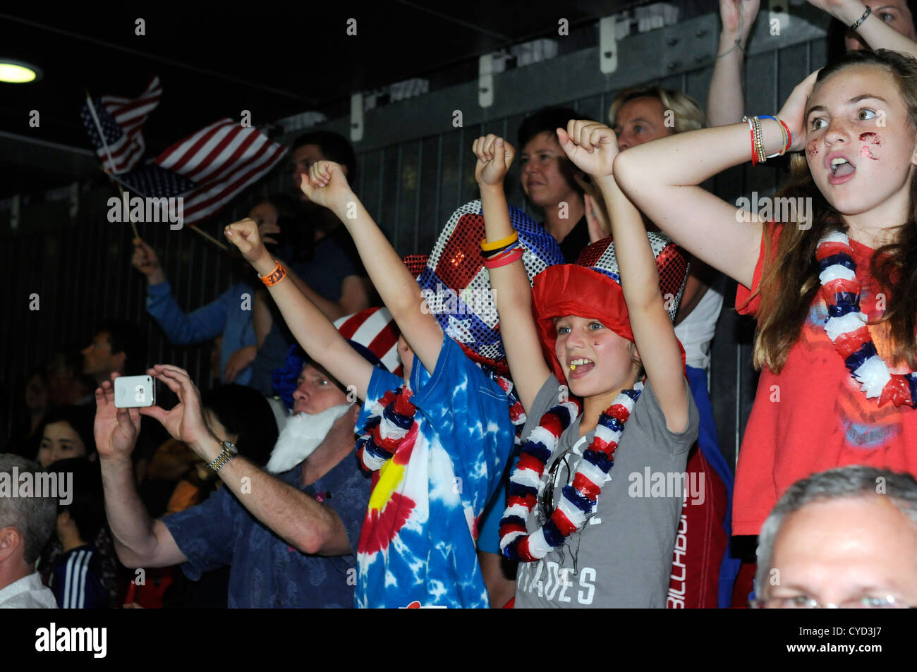 Team America fans celebrate the Gold medal victory against Japan in the ...