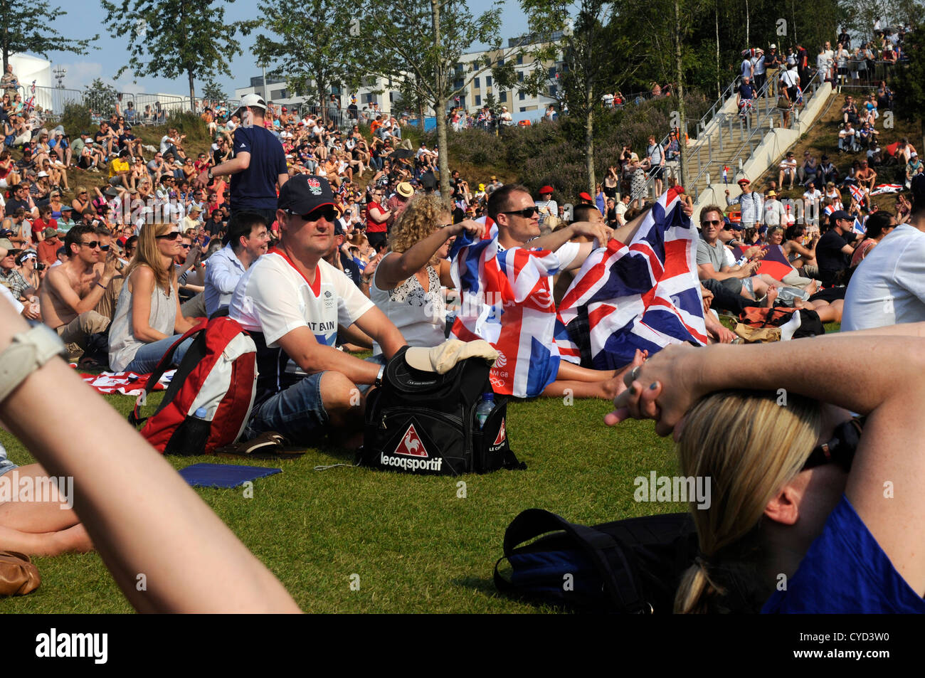 fans celebrate the Olympics and watch big screens in the grounds of the ...