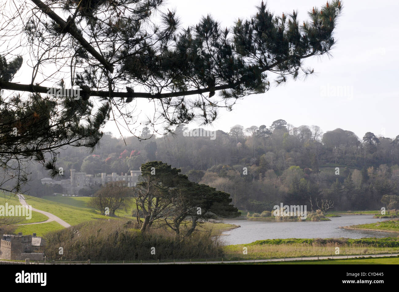 Caerhays Castle with magnificent grounds on a spring day. Cornwall in ...